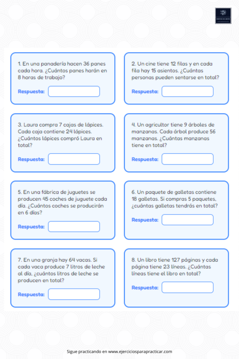Problemas de multiplicaciones de 3 de primaria