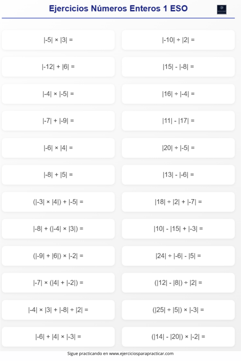 Números enteros primero de la ESO - Ejercicios ilimitados
