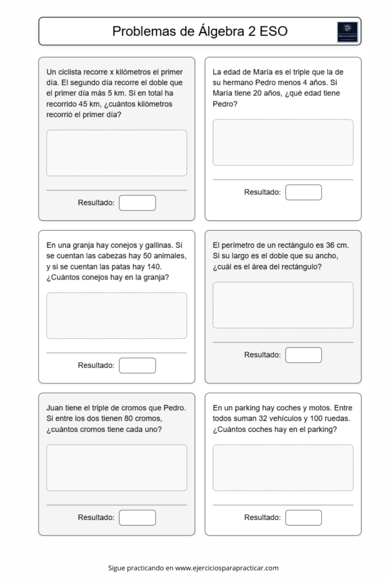 Álgebra segundo de la ESO - Ejercicios ilimitados