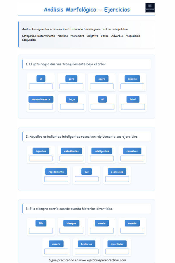 Ejercicios gratuitos de Análisis morfológico 5 primaria
