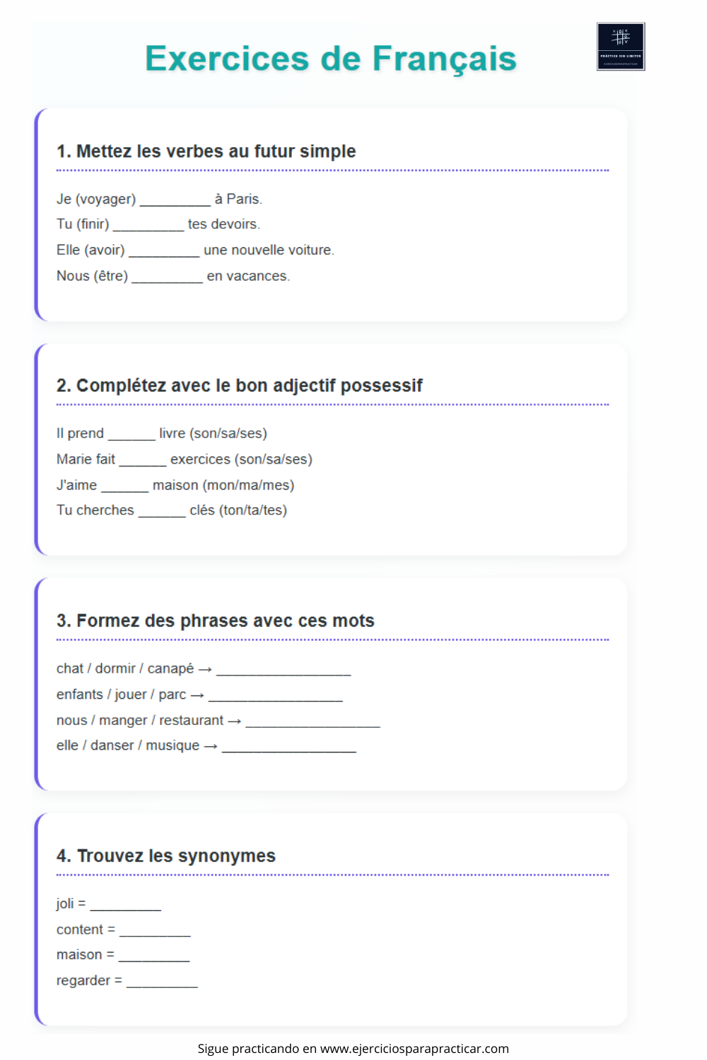 Francés 6 de primaria - Ejercicios ilimitado para practicar