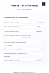 Ejercicios gratuitos de Verbos Sexto de primaria