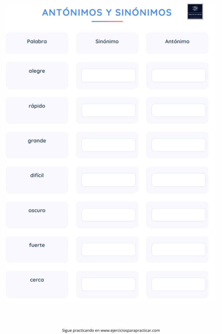 Sinónimos y antónimos 5 primaria