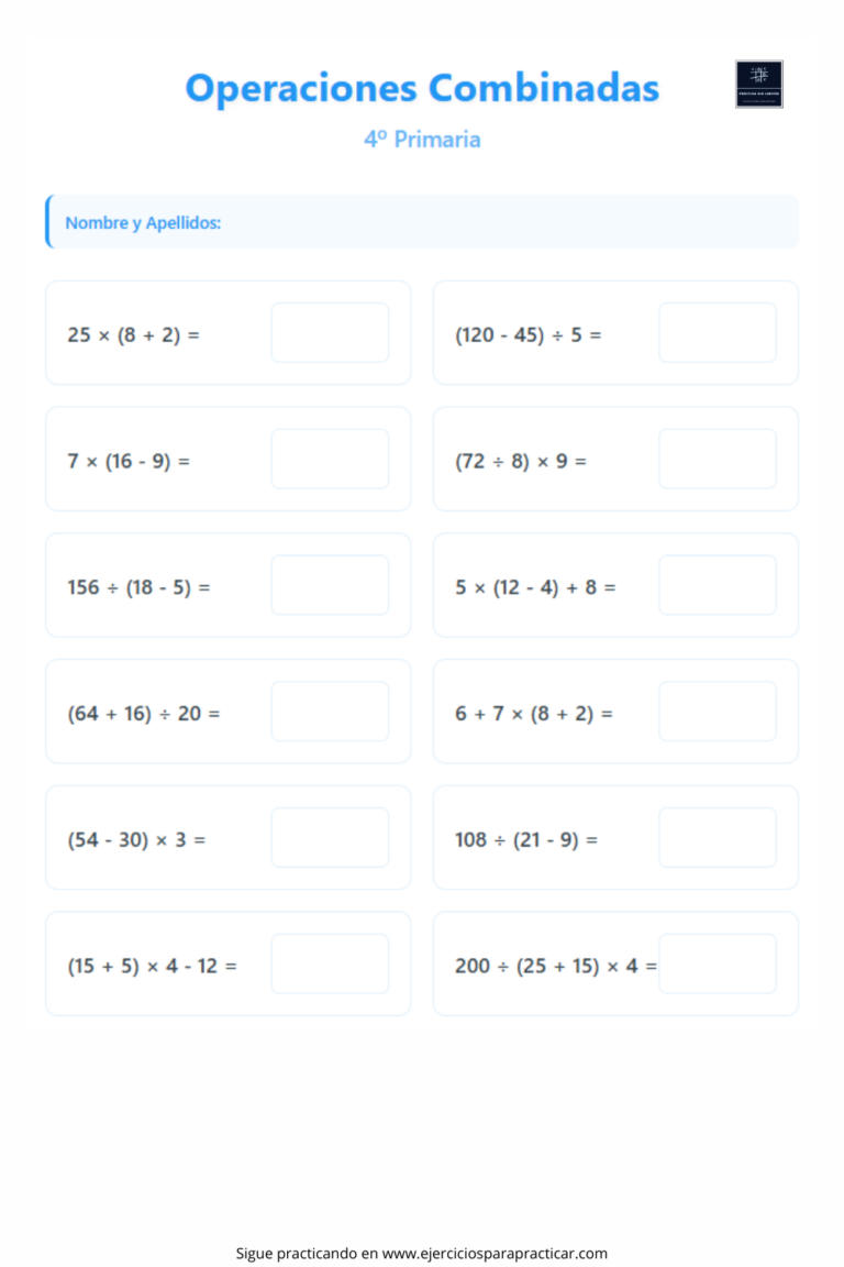 Operaciones combinadas cuarto de primaria