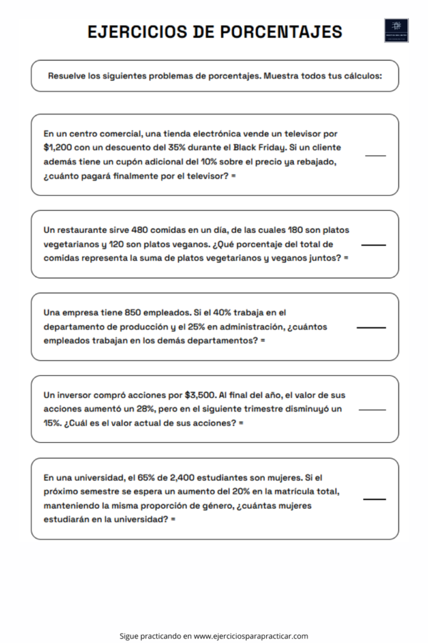 Porcentajes quinto de primaria