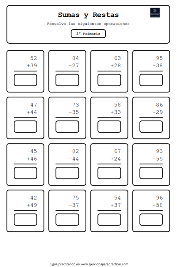 Sumas y restas segundo de primaria - Ejercicios Gratis