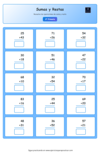 Sumas y restas segundo de primaria - Ejercicios Gratis