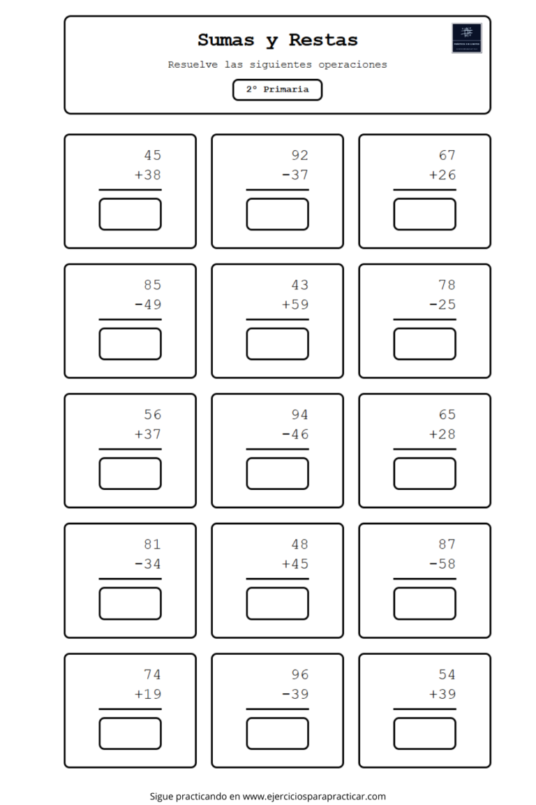 Sumas y restas segundo de primaria - Ejercicios Gratis