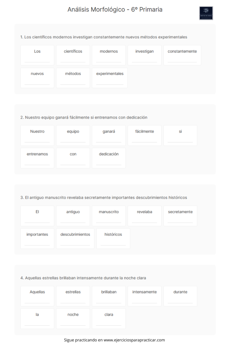 Análisis morfológico 6 primaria – ejercicios gratuitos