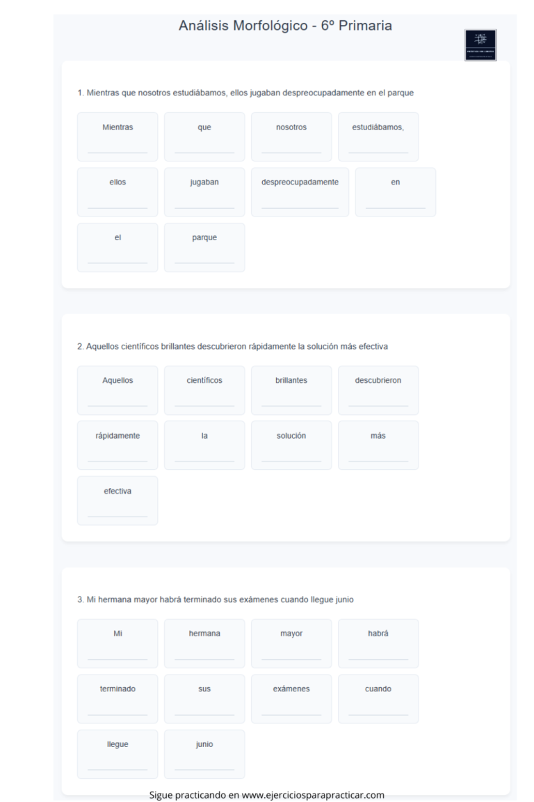 Análisis morfológico 6 primaria – ejercicios gratuitos