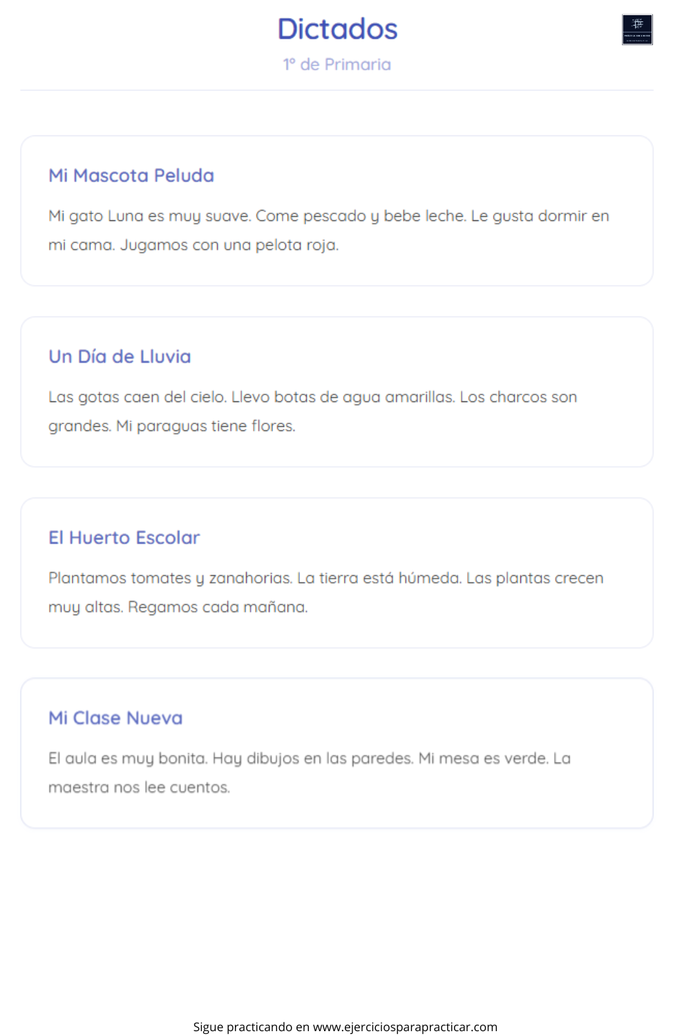 Dictados Primero de Primaria - Ejercicios ilimitados