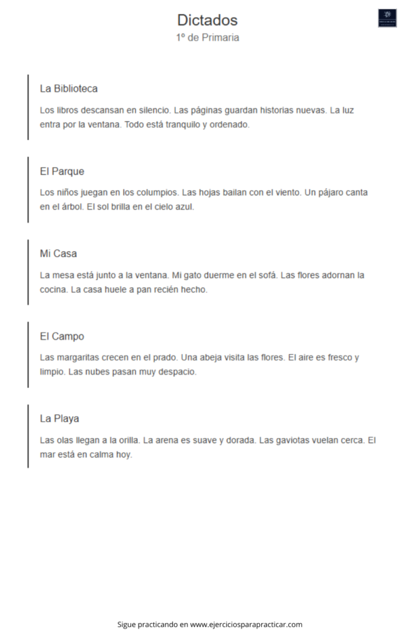 Dictados Primero de Primaria - Ejercicios ilimitados