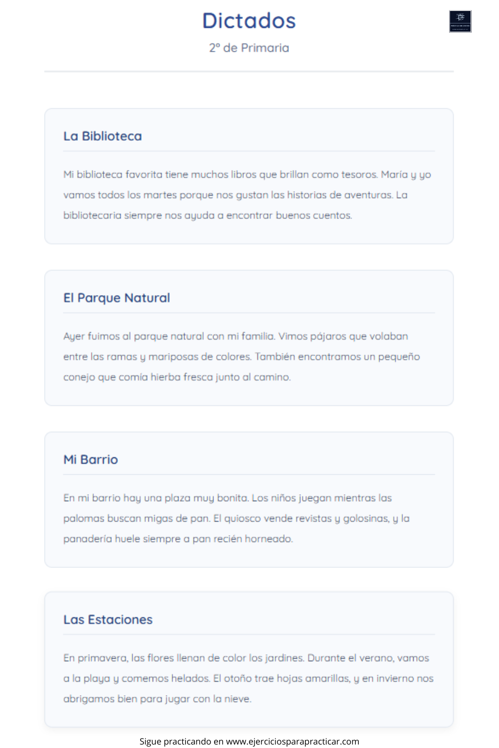 Dictados para Segundo de Primaria - Dictados ilimitados