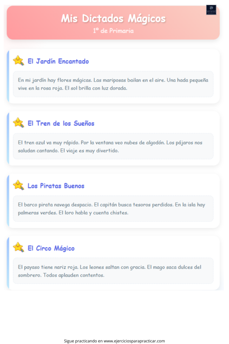 Dictados Primero de Primaria - Ejercicios ilimitados
