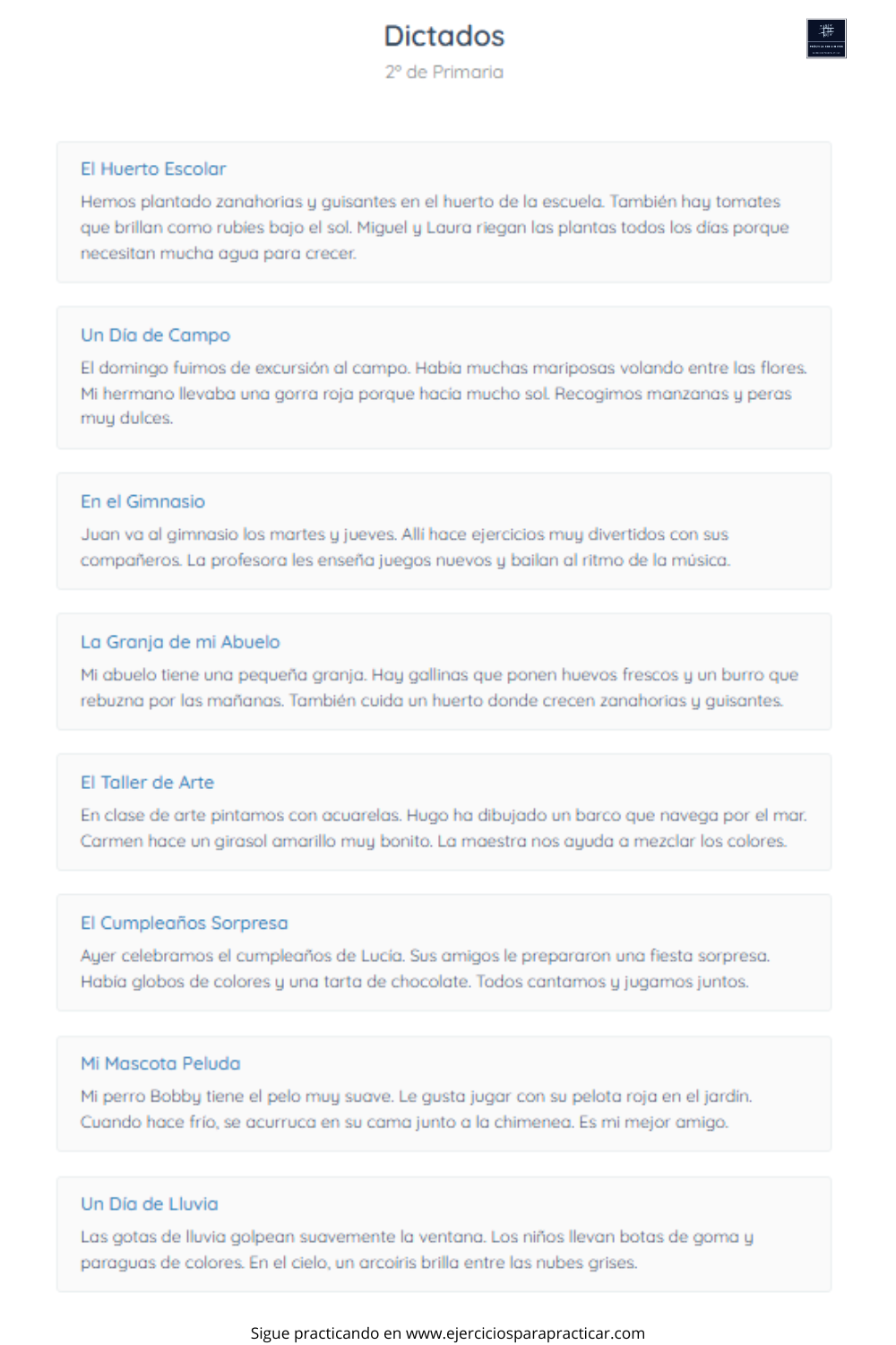 Dictados para Segundo de Primaria - Dictados ilimitados