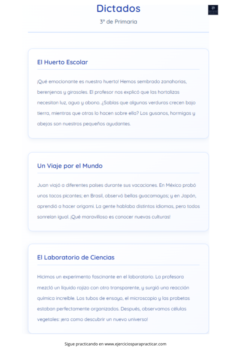Dictados Tercero Primaria - Dictados ilimitados
