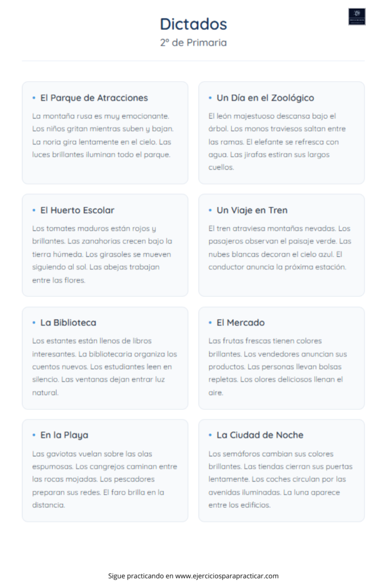 Dictados para Segundo de Primaria - Dictados ilimitados