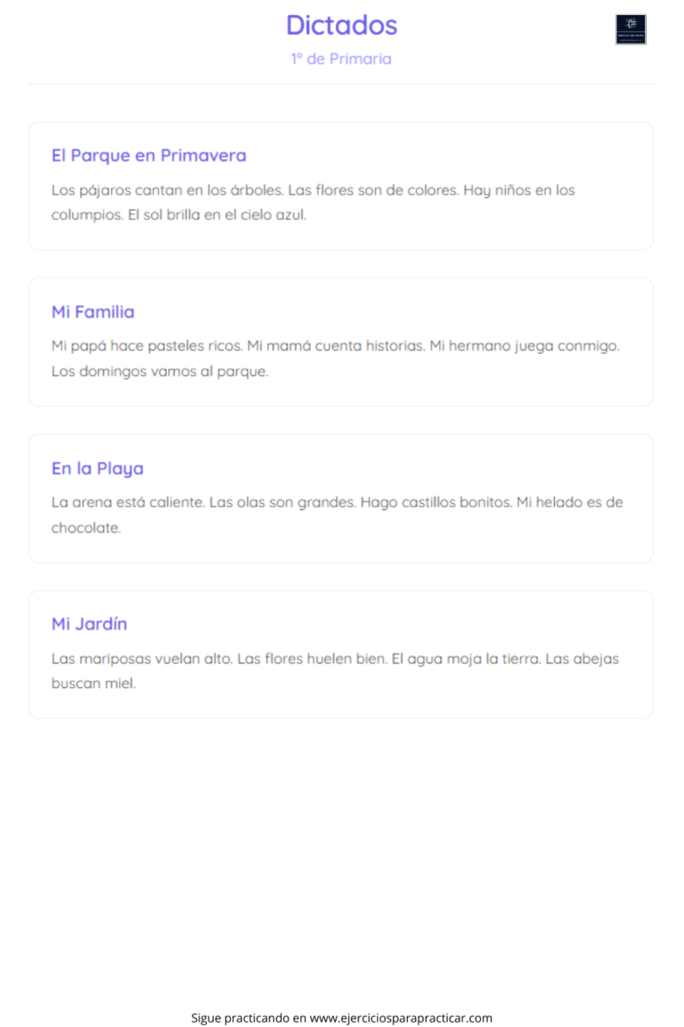 Dictados Primero de Primaria - Ejercicios ilimitados