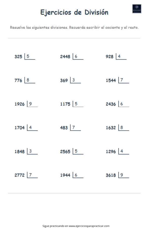 Recursos de división para practicar sin limites